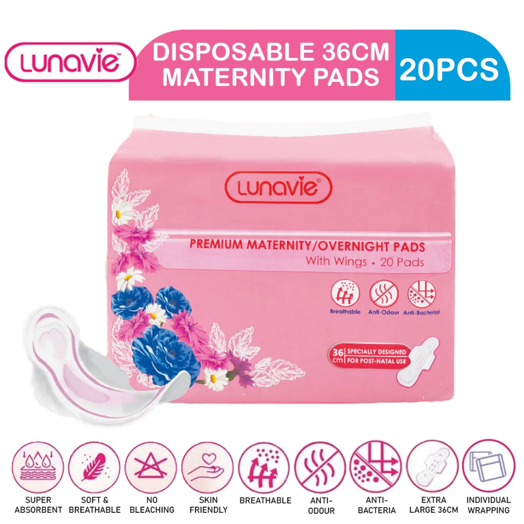 Lunavie Maternity Pads / Overnight Pads 36cm Premium with Wings 20 ...