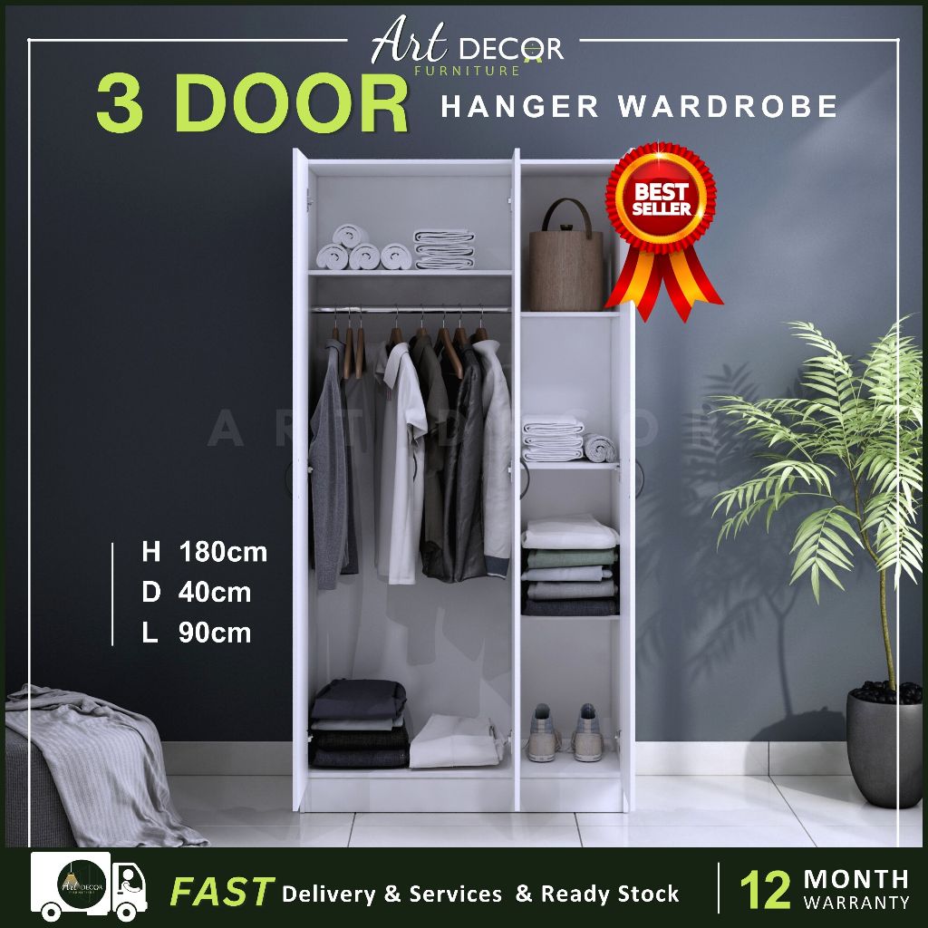 [READY STOCK] 3 Door Wardrobe Almari Baju 3 Pintu Almari Pakaian ...