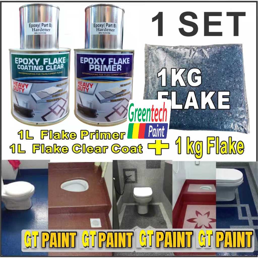 Full Set Epoxy Colour Flake Coating ( FREE TOOL /1KG FLAKE / 1L PRIMER / 1L CLEAR COAT ) Toilet ...