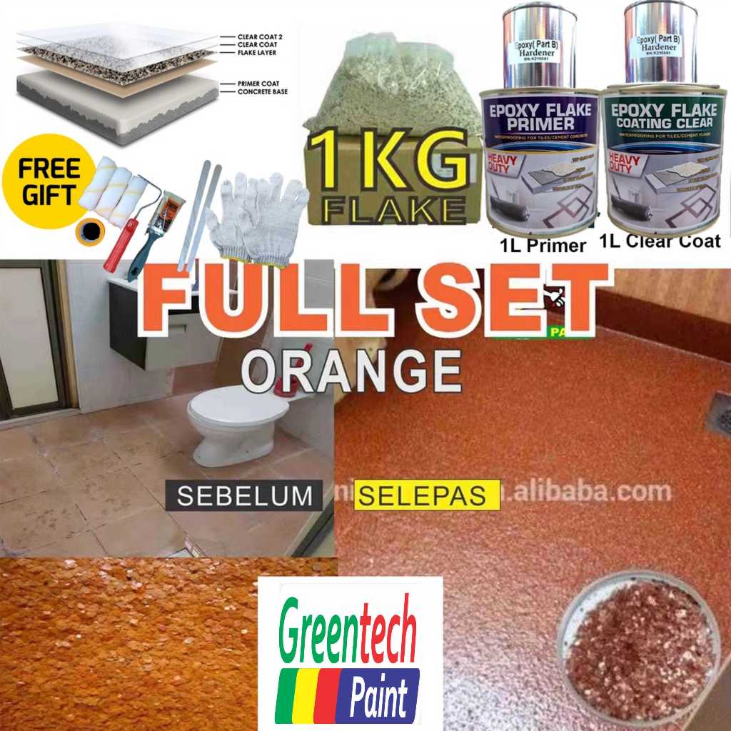 GREENTECH EPOXY Full Set Epoxy Colour Flake Coating (1KG FLAKE / 1L PRIMER / 1L CLEAR COAT ...