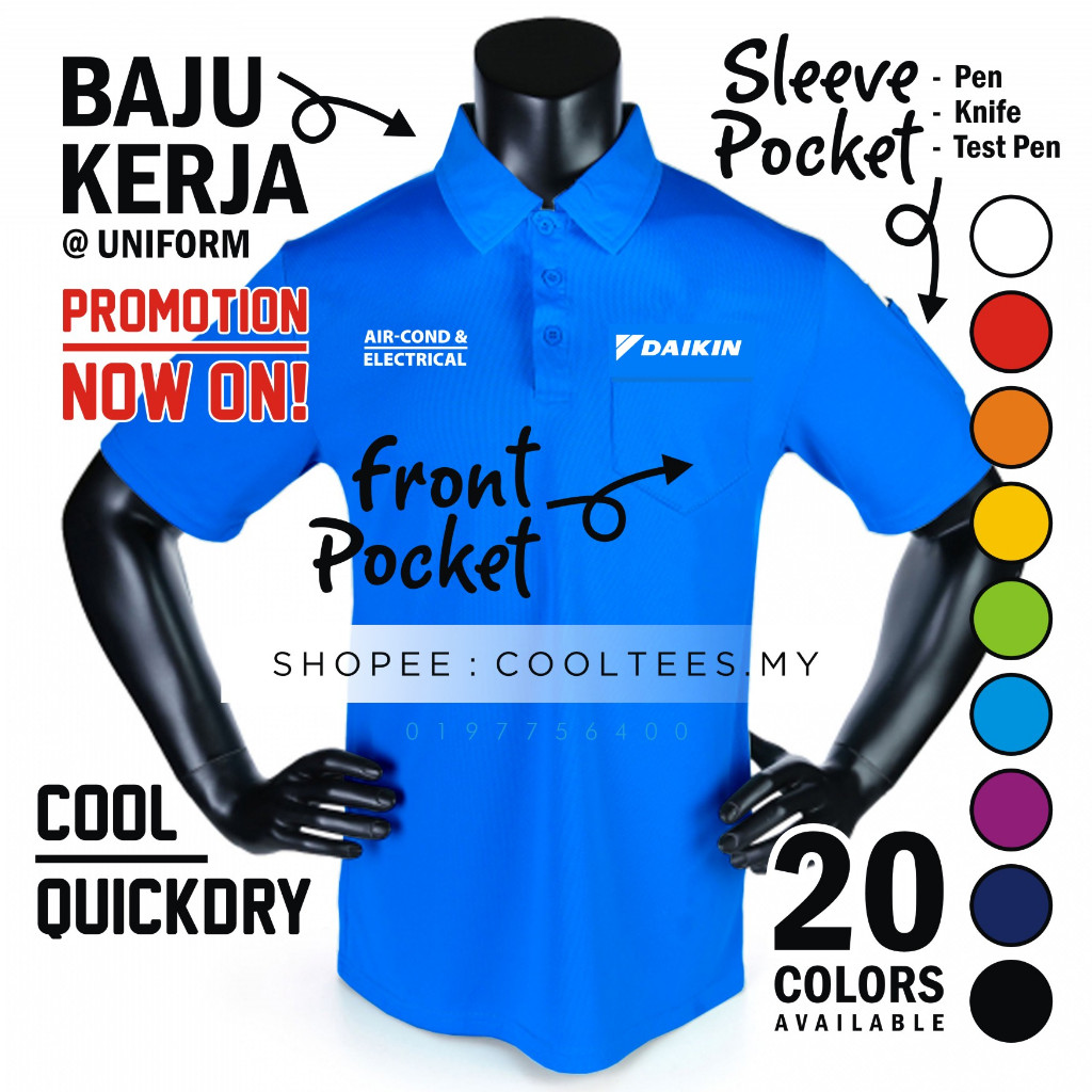 BAJU DAIKIN WORK UNIFORM QUICKDRY JERSEY AIRCOND ELECTRICAL COLLAR TEE ...