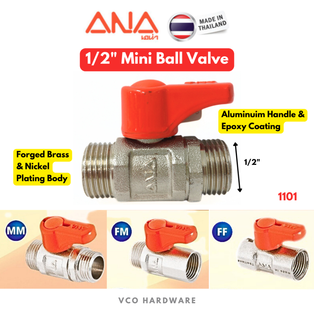 ANA Thailand 1/2" Brass Mini Ball Valve / Mini Control Valve Stop Valve ...