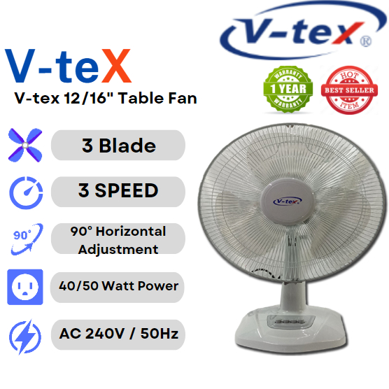 V-tex table fan / desk fan, Kipas meja, V-tex 12" TABLE FAN VTF-12, V ...