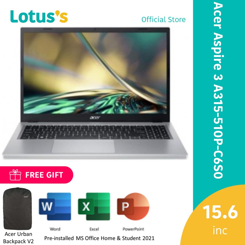 Acer Aspire 3 A315-510P-C6S0 Laptop Silver (Intel N100, 8GB, 512GB SSD ...