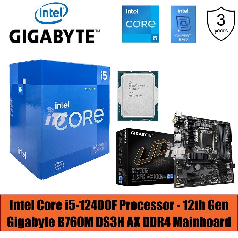 Intel Core i5-12400F Bundle Gigabyte B660M / B760M DS3H AX DDR4 LGA1700 Mainboard (PWP) | Shopee ...