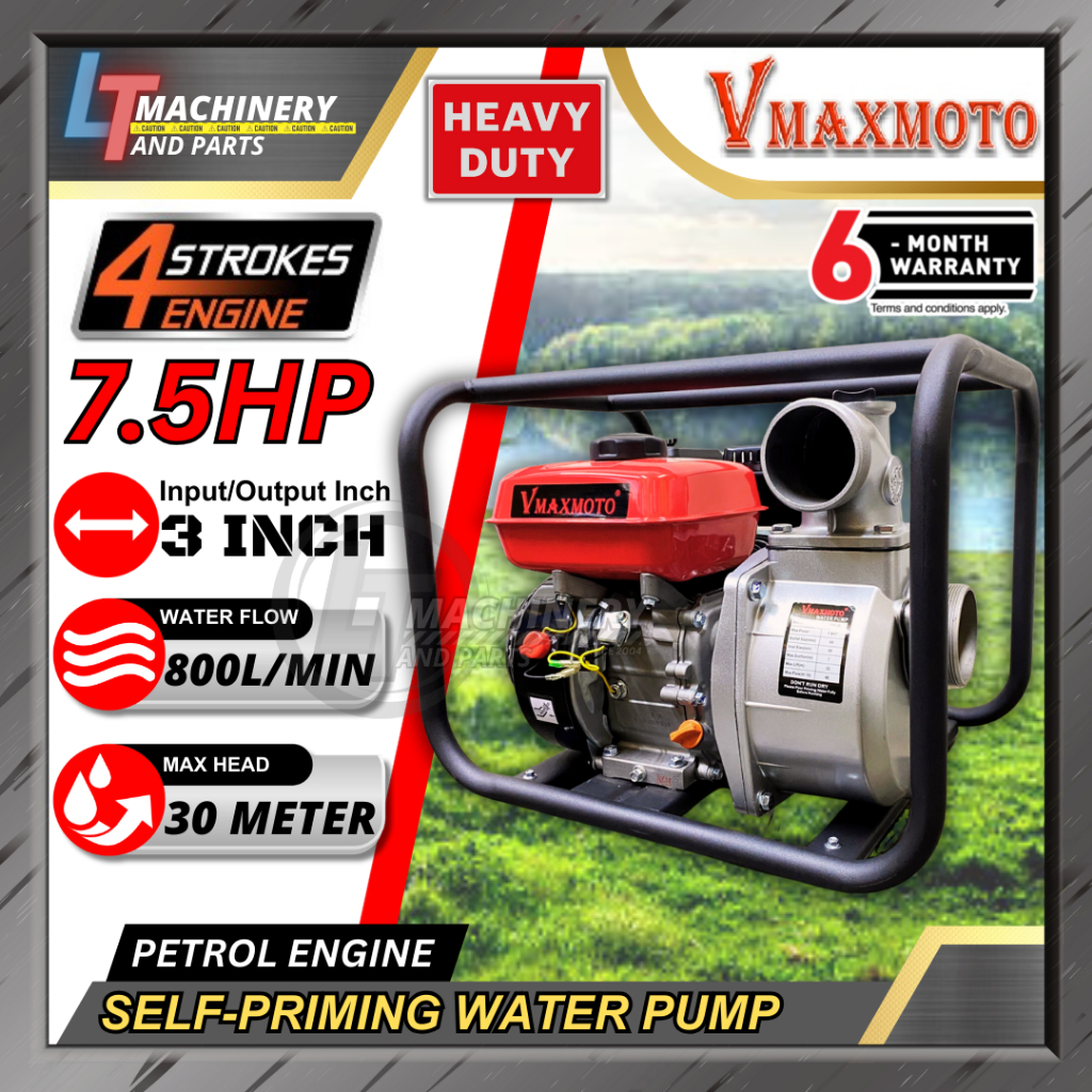 VMAXMOTO / SS SAMSON 3 inch Self-Priming Pump 7.5HP Petrol Engine Water ...