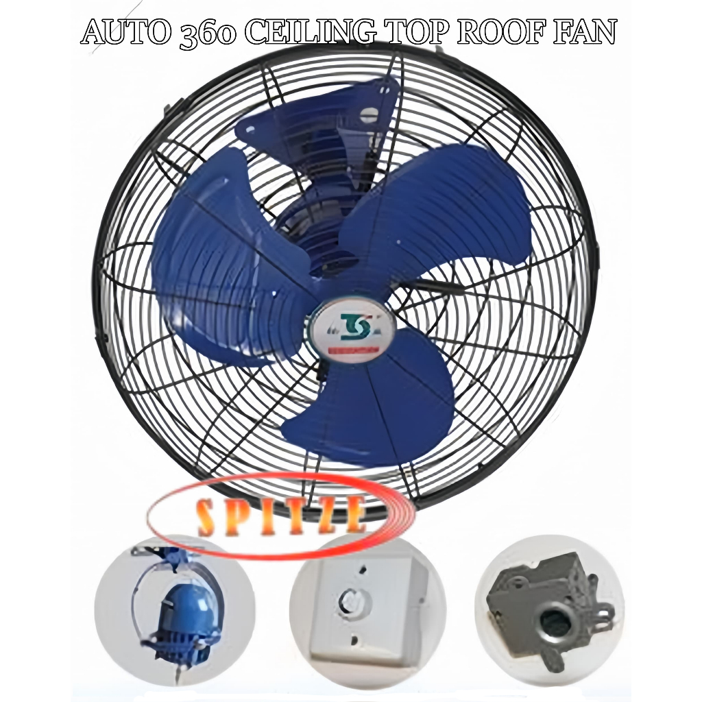 18" AUTO 360 CEILING TOP ROOF FAN BLUE FCB-45 / FCB Series Rotary ...