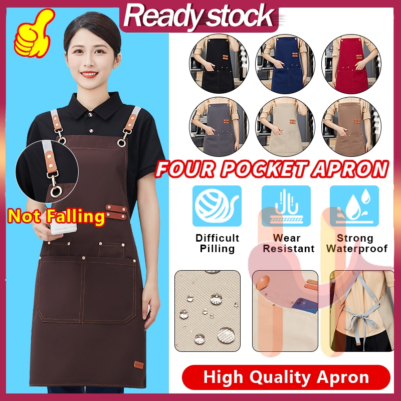 [Shopee Choice] Apron Kitchen Cotton Apron Water Proof Large Pocket ...