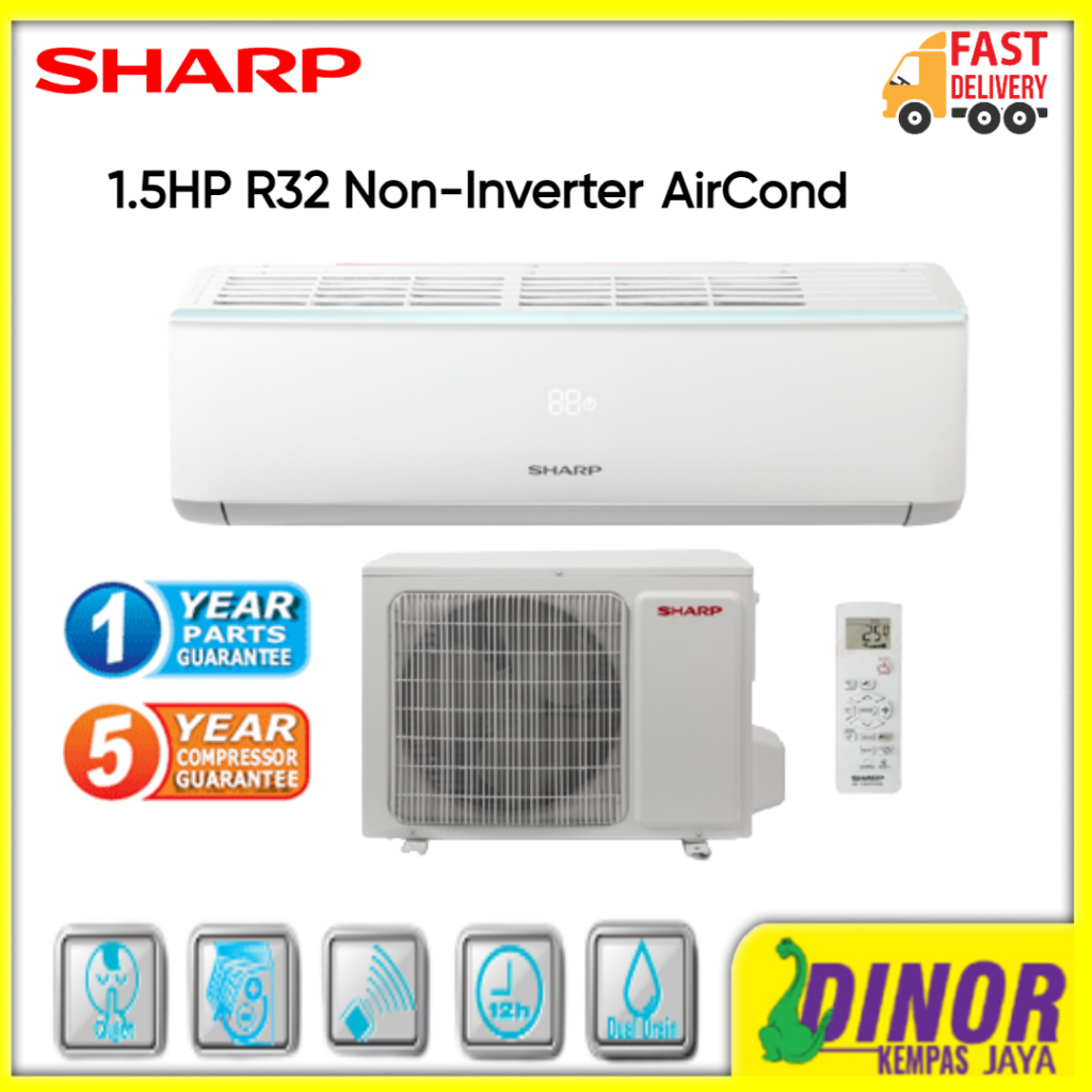 Sharp 1.5HP R32 Non-Inverter Air Conditioner AHA-12WCD2/AUA12WCD2 Dual Drain Setting | Shopee ...