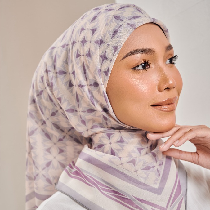 Grace Printed Monogram Cotton Voile Tudung Bawal Square Scarves ...
