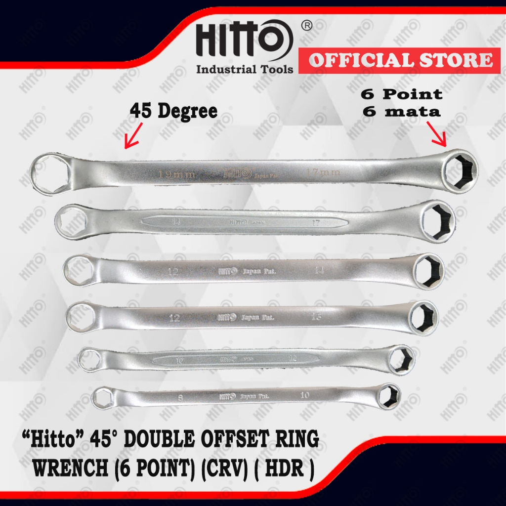 [ HITTO ] 45° DOUBLE OFFSET RING WRENCH 8MM - 19MM (6 POINT ) | CRV | ( MADE IN TAIWAN ...