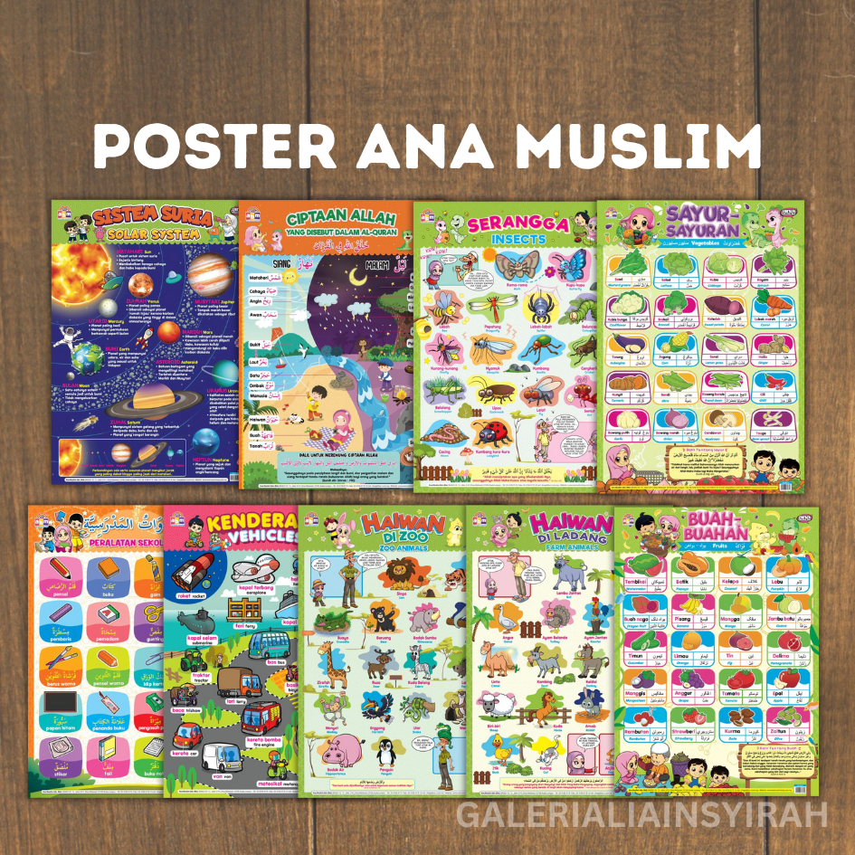Poster ANA MUSLIM Alat Bantu Mengajar Haiwan Sayur sayuran Buah buahan ...