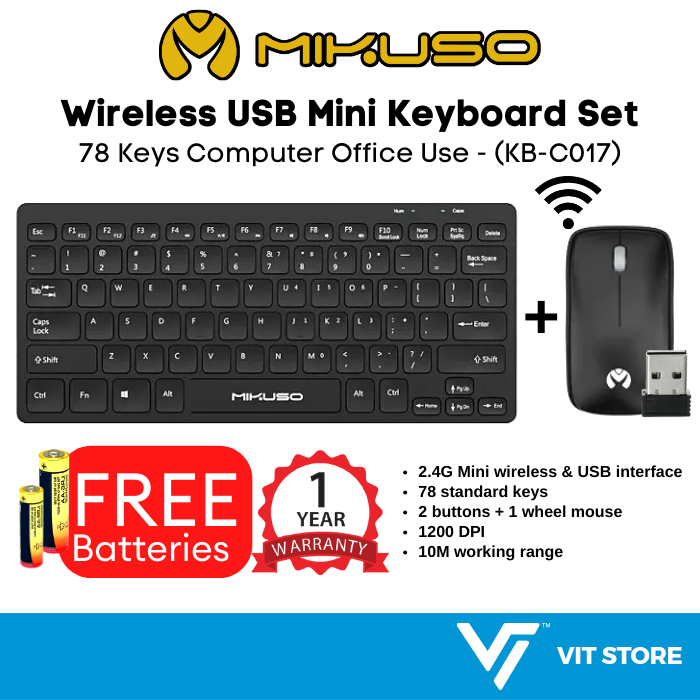 MIKUSO Wireless 2.4GHz Mini Slim Keyboard Combo Set 78 keys Laptop PC ...