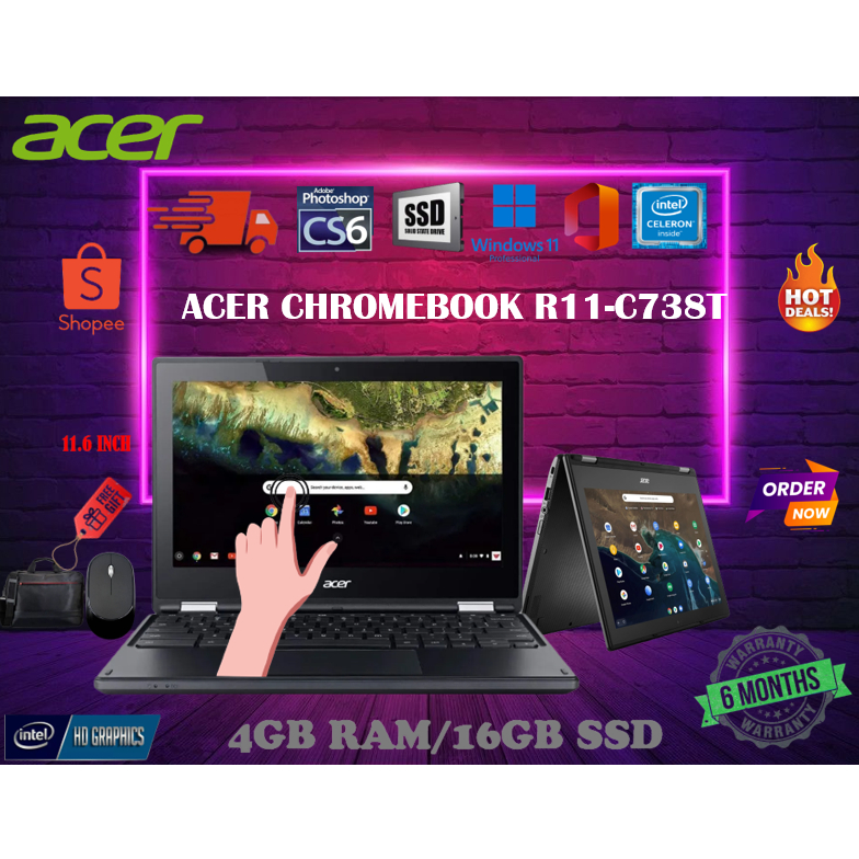 ACER CHROMEBOOK R11 C738T - 360 FLIP TOUCHSCREEN 4GB RAM/16GB SSD/6 ...