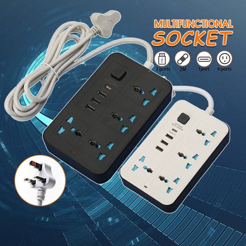 4 USB Port 3 Universal Power Strip Extension Plug 2m Power Socket ...