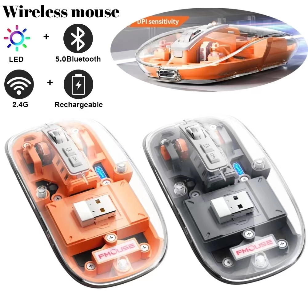 [KL Stock] Wireless Gaming Mouse Silent Transparent Rechargeable 2.4G ...
