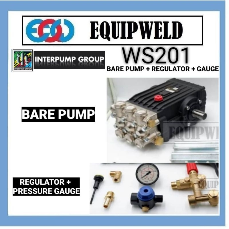 INTERPUMP WS201 BARE PUMP + REGULATOR + PRESSURE GAUGE (MADE IN ITALY ...