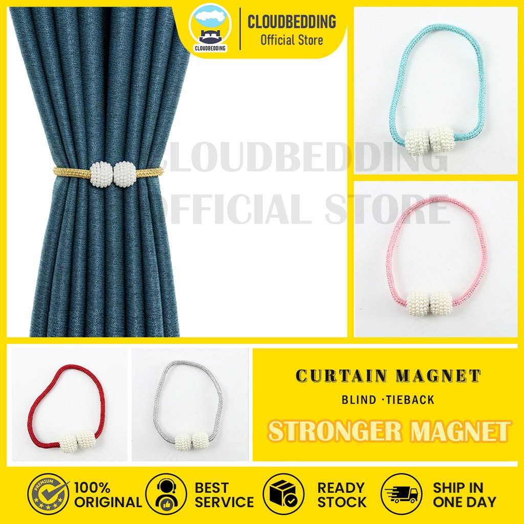 Magnetic Curtain Clip Tieback Rope Pearl Ball Buckle Holder Pengikat ...