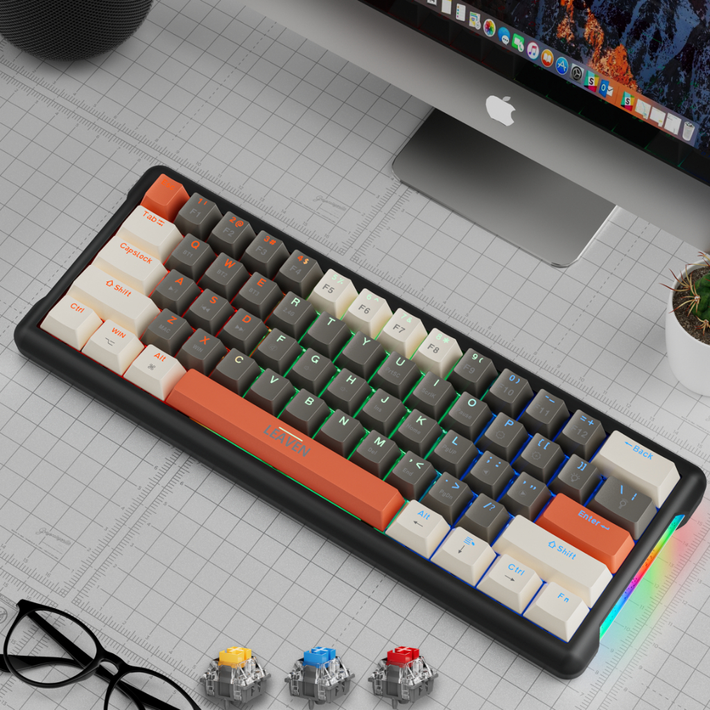 Leaven K610 Real Mechanical Keyboard 60% Gaming Small Mini 61 Keys Mix ...