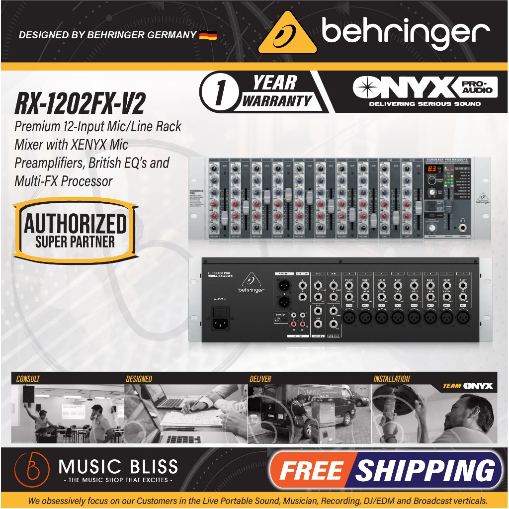 Behringer Eurorack Pro RX1202FX V2 Rackmount Mixer with Effects ...