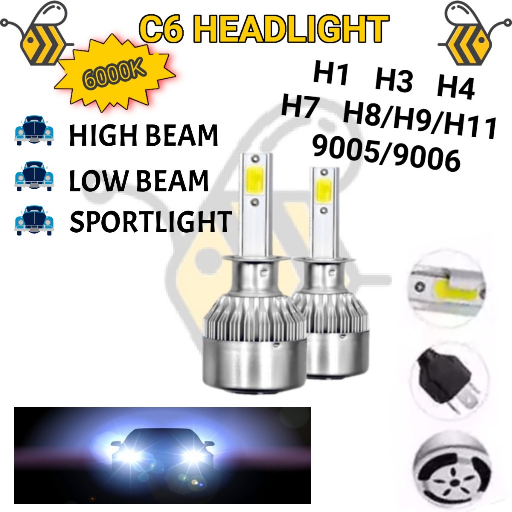 C6 Headlight COD LED H1 H3 H4 H7 H11 9005 9006 Fog Light Bulb Fog Lamp ...