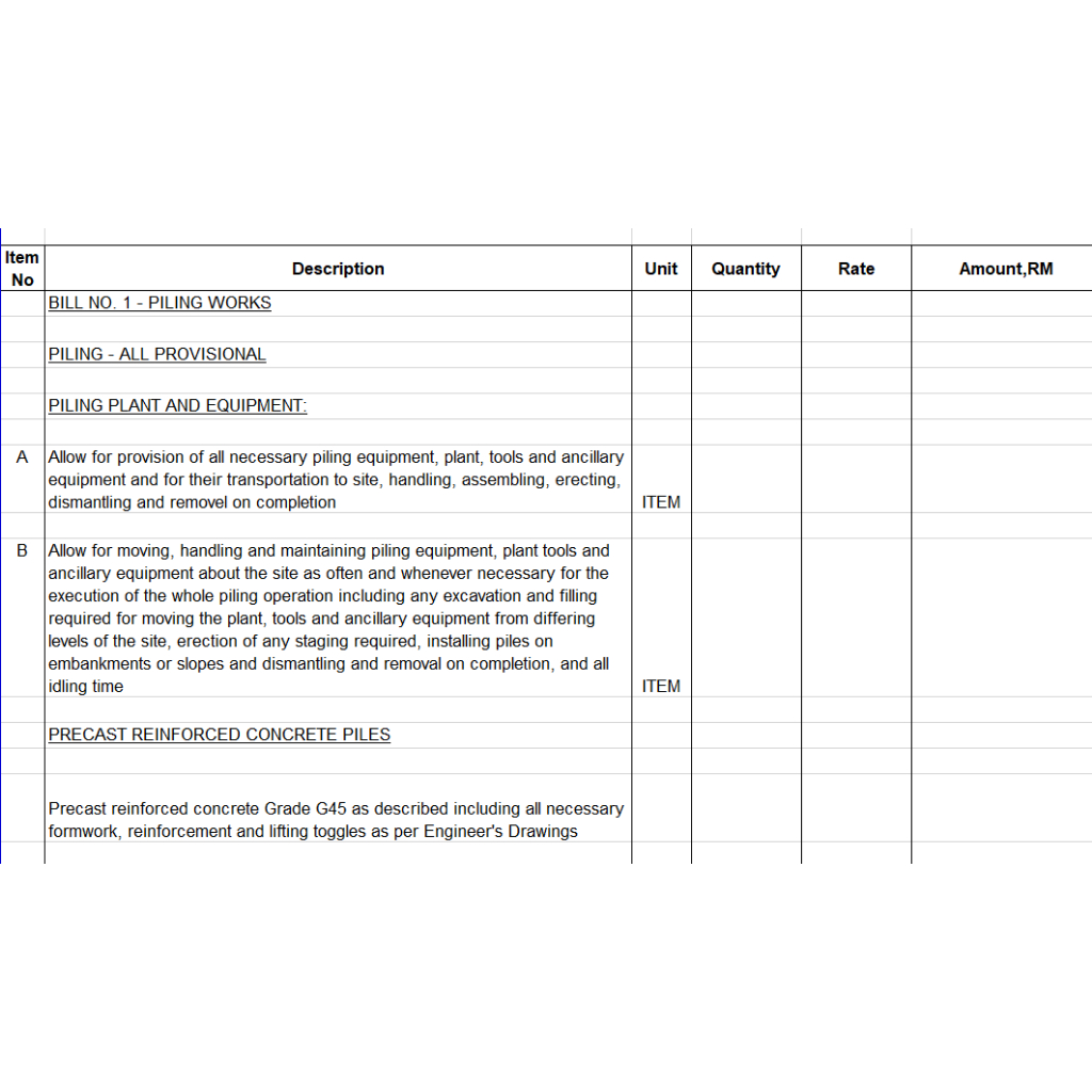 Bill of Quantity of Piling Substructure Superstructure Steel Works Tnb ...