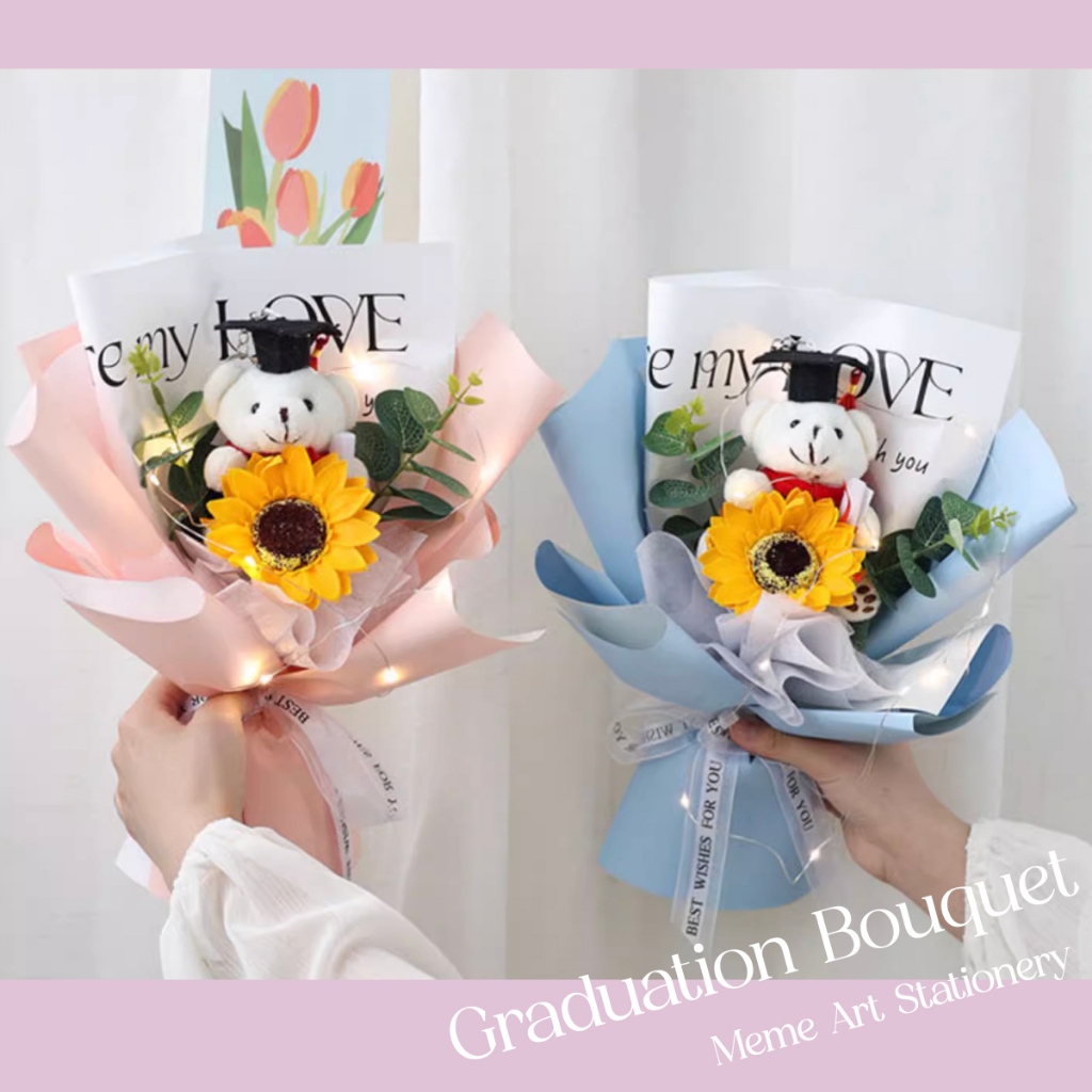 MEME Sunflower Bouquet Single Stalk Medium Graduation Bear Flower ...