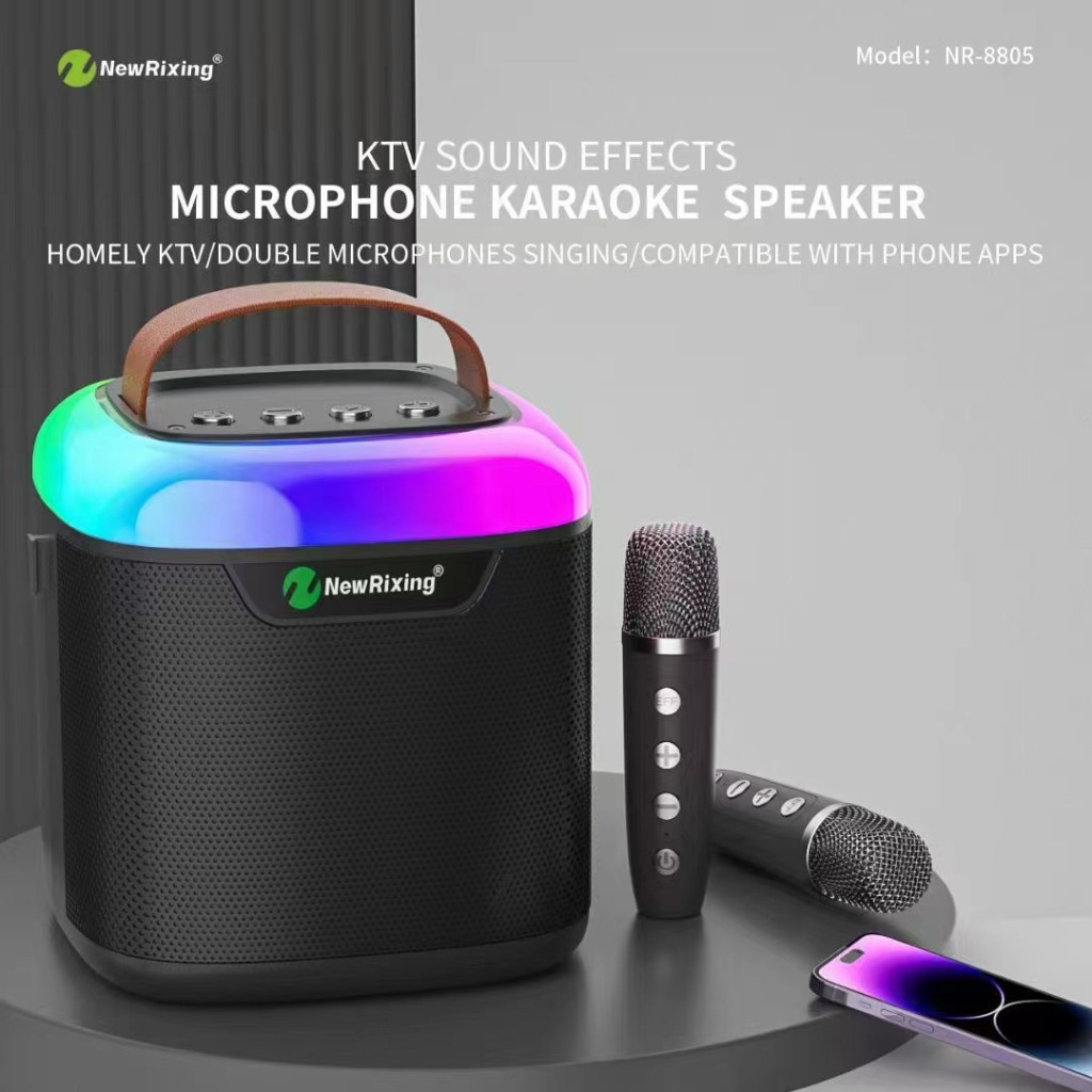 NEWRIXING NR-8805 Wireless Bluetooth V5.0 Dual Microphone Karaoke ...