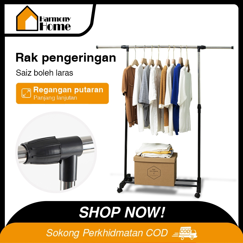 HARMONY Laundry Cloth Rack Single Double Cloth Dryer Hanger Rak Baju ...