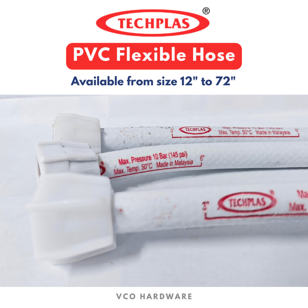 Techplas #4206 PVC Flexible Hose with Nut/ Size from 12" to 72 ...