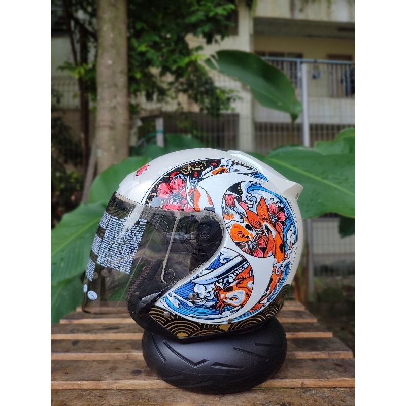 ZEUS HELMET ZS-609 WHITE KOI V2 | Shopee Malaysia