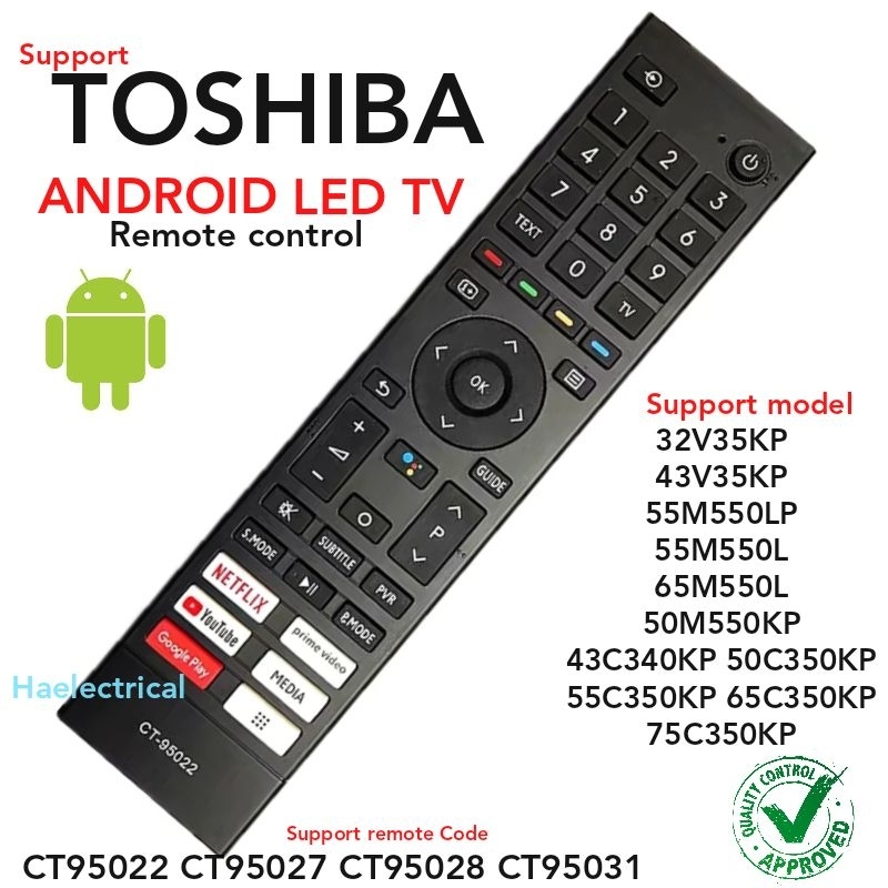 TOSHIBA ANDROID LED TV REMOTE CONTROL 55M550LP 43C350KP 32V35KP CT95022 ...