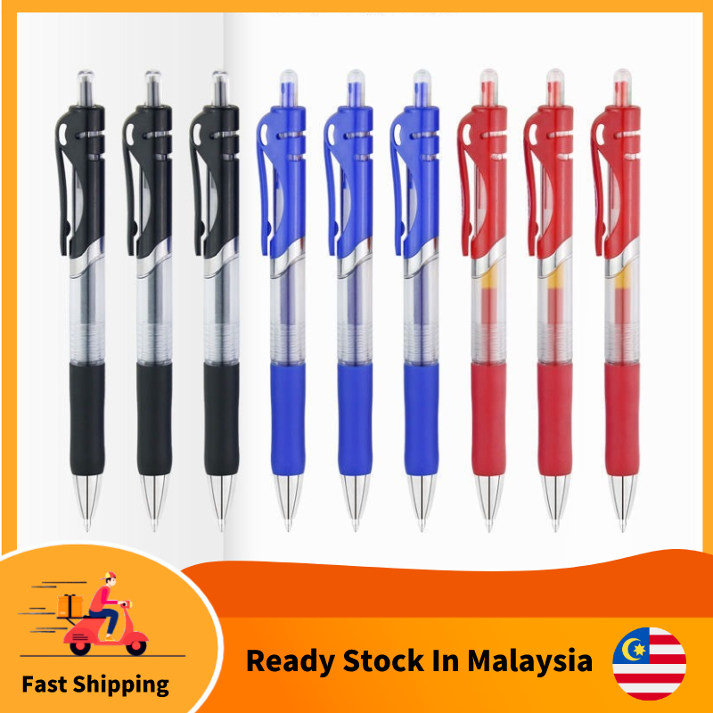 Retractable Gel Pen 0.5 mm Black Blue Red Gel Ink Refill Gel Pen School ...