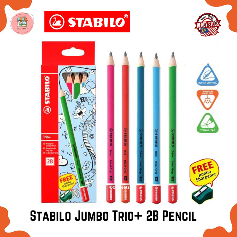 [READY STOCK] Original Stabilo Jumbo Trio+ Ideal Grip 2B Pencil (6pcs ...