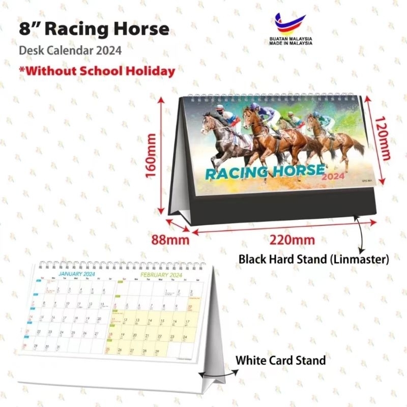 Year 2024 Horse Table Calendar Desktop Flip State School Public Holiday ...