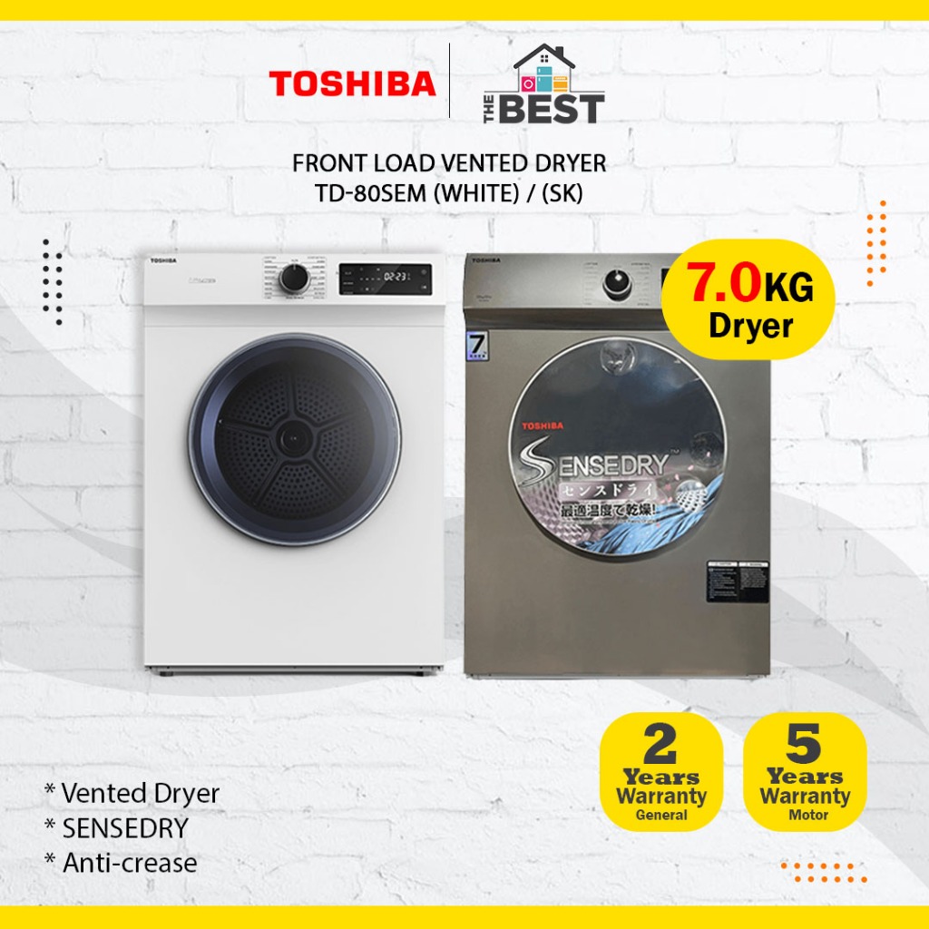 TOSHIBA (7KG) Front Load Vented Dryer TD-H80SEM / TD-H80SEM(SK ...