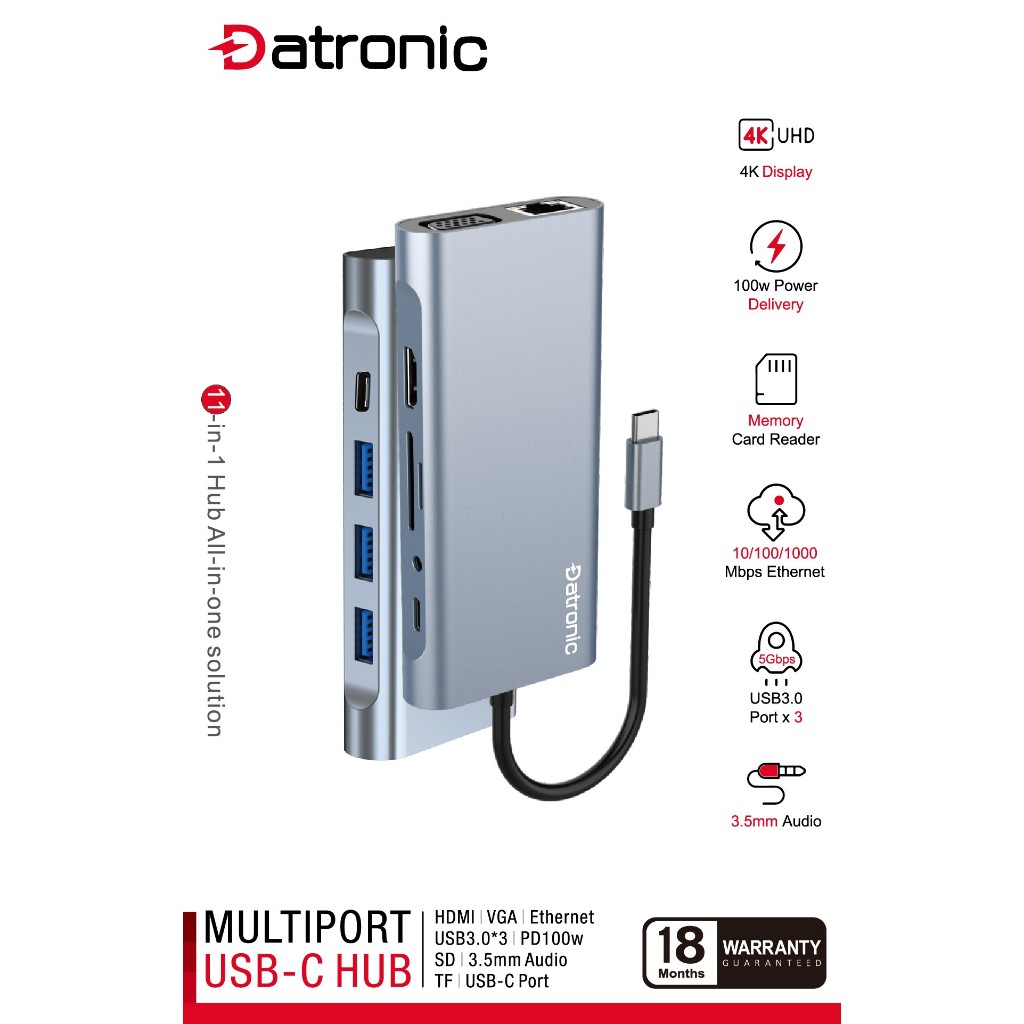 Datronic USB C Type-C MultiPort HUB Docking Adapter Converter 11in1 ...