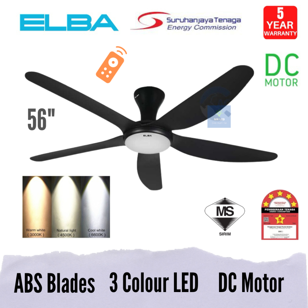 Elba Ceiling Fan 56" Remote Control DC Motor with LED Lamp TERRA ECF ...