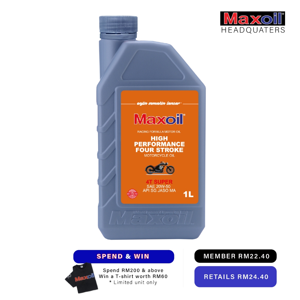 𝐌𝐀𝐗𝐎𝐈𝐋 4T SUPER High Performance Four Stroke SAE 20W50 SG/CD - 1L | Shopee Malaysia