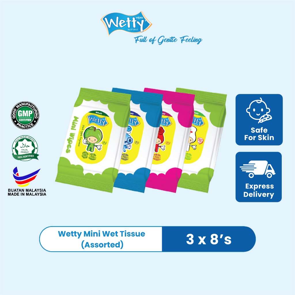 Wetty Mini Kids Wet Tissue Antibacterial Wipes Tisu Basah Budak Wet Tisu Mini Tissue Baby Wipes ...