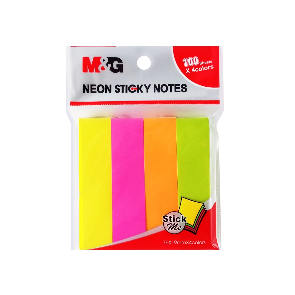 M&G YS-187 NEON STICKY NOTES 3 X .3 INCH 76MM X 19MM X 4 COLOUR ...