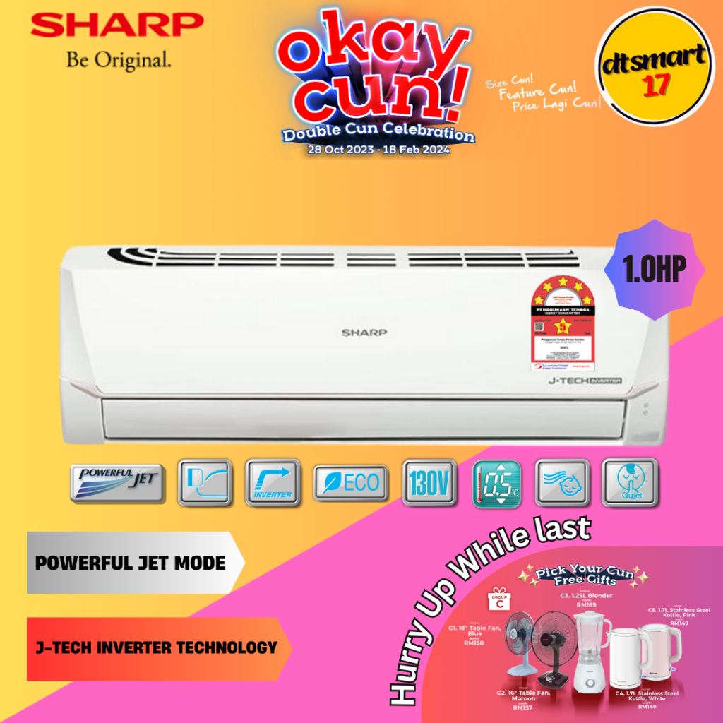 Sharp 1.0HP - 2.5HP J- Tech Inverter Air Conditioner R32 AHX9VED2 ...