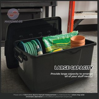 MAXONIC 46L/55L BLACK PLASTIC STORAGE BOX WITH WHEELS | KOTAK SIMPANAN ...