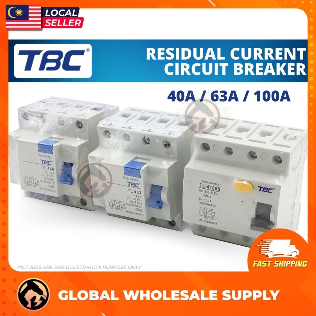 TBC 4 POLE 300mA Residual Current Circuit Breaker ELCB 40A / 63A / 100A ...