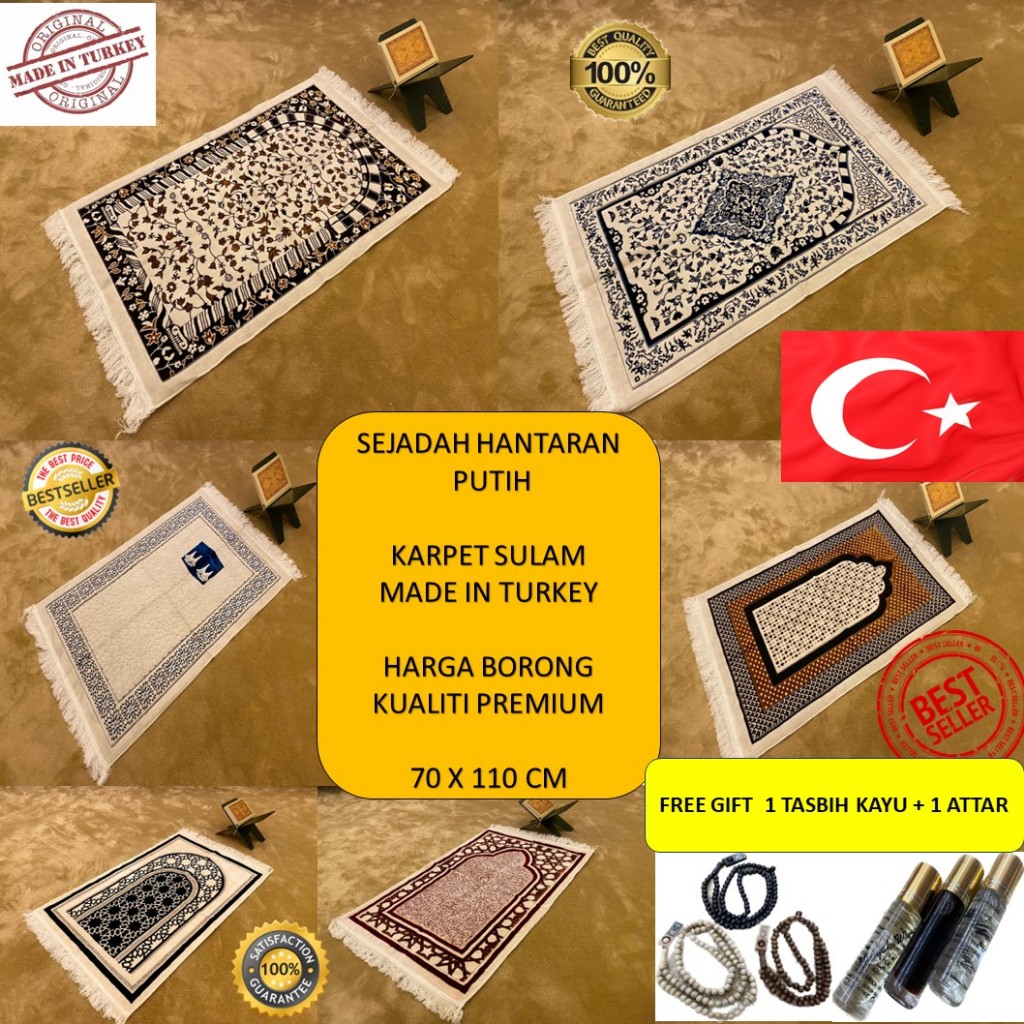 Sejadah HANTARAN GEBU Turki Tebal Putih Corak Bunga Petak Nikah Kahwin ...