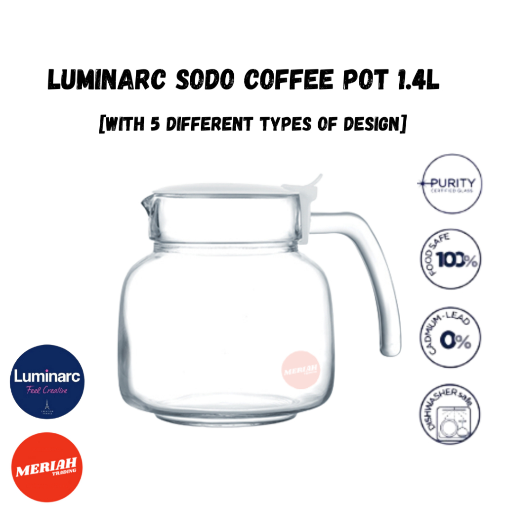 Luminarc Sodo Coffee Pot 1.4L Teapot Glass Teko Kaca Jug Air Jug Kaca ...