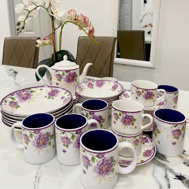 Set Pinggan Giacomo Collection Purple Peony Pinggan Kaca Viral Set ...