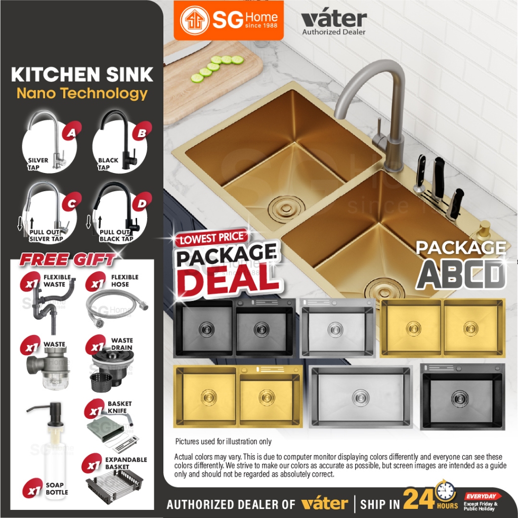 [ LOWEST PRICE ] Vater Premium Nano ABCD Sink Package Stainless Steel ...