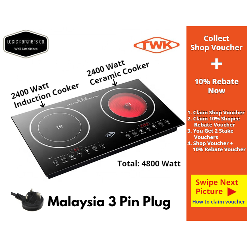 [RM408] TWK Double Electric Embedded Cooktop 2400W Induction Cooker ...