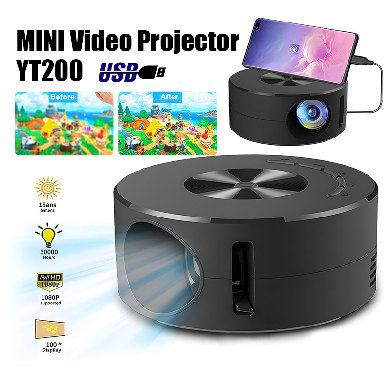 YT200 Mini Projector Wired Same Screen Projector Portable LED Projector ...